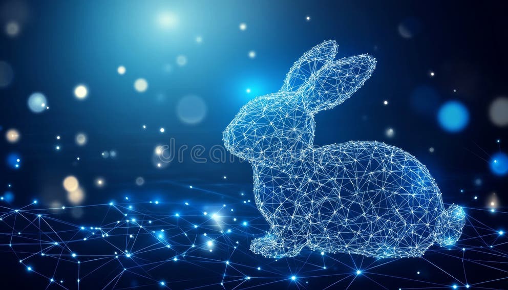 Holographic Rabbit Glowing in Digital Space, Abstract Technology and ...