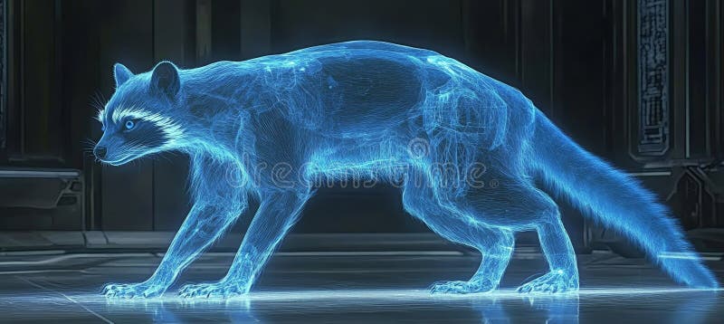 Holographic Raccoon Futuristic Animal Rendering in Blue, Network ...