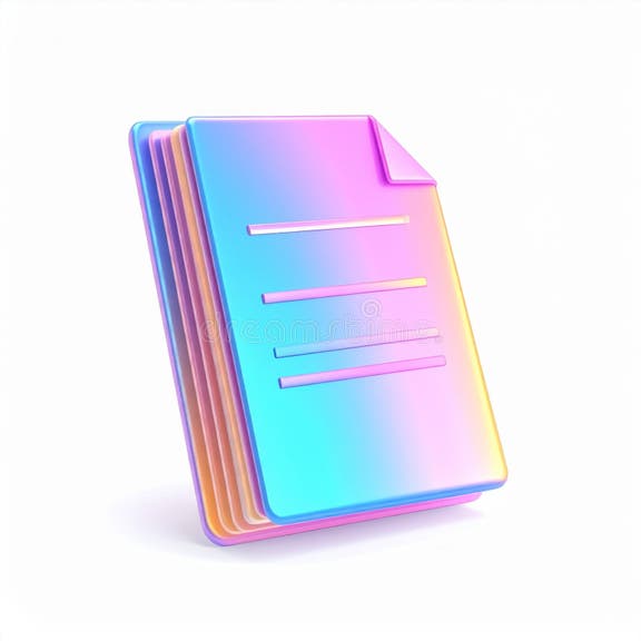 Holographic Rainbow Document Stack 3D Render Stock Illustration ...