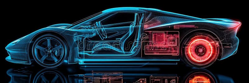 Holographic X-Ray of Modern Electric Car Highlighting Brake System on ...