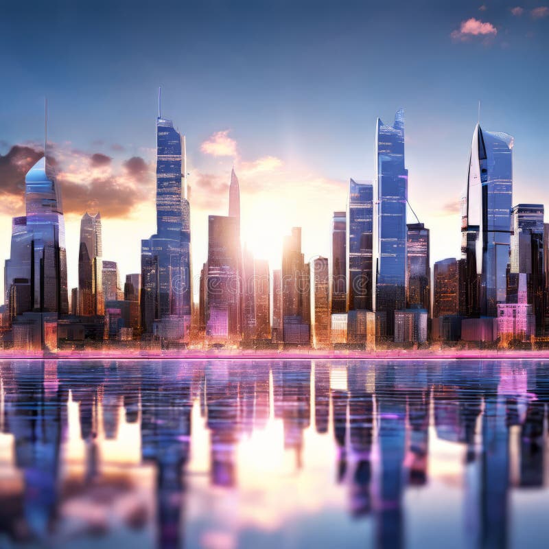 A Holographic Representation of a Dynamic Cityscape W Stock Photo ...