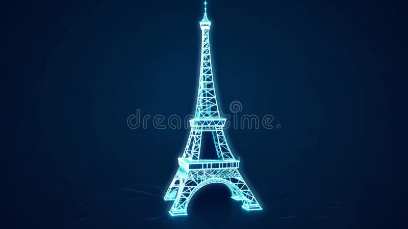 Holographic Representation of the Eiffel Tower Glowing in Neon Blue ...
