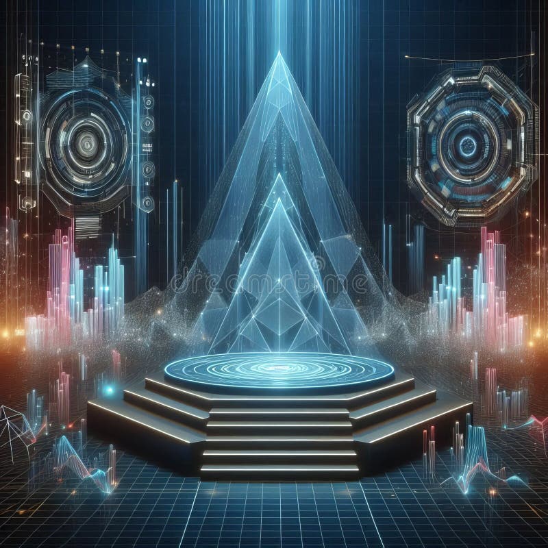 11 11 a Holographic Representation of a Futuristic Stage Podiu Stock ...