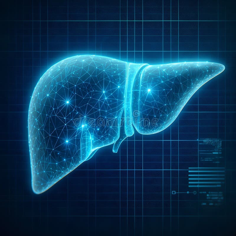 Holographic Representation of a Human Liver with Translucent Blue ...