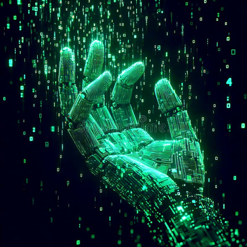 AI Robot Hand Holding Virtual Earth Hologram on Blue Background ...