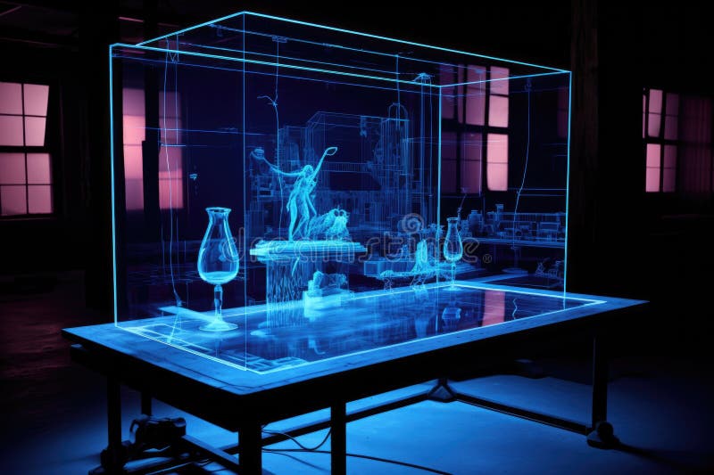 Holographic Screen with Blueprints and 3d Designs Stock Illustration ...