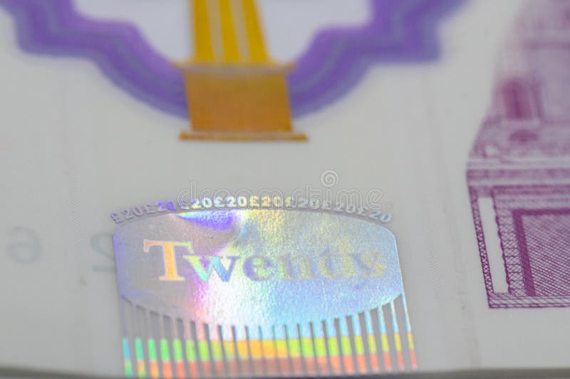 Holographic Security Feature on Twenty-Pound Note Detail Stock Image ...