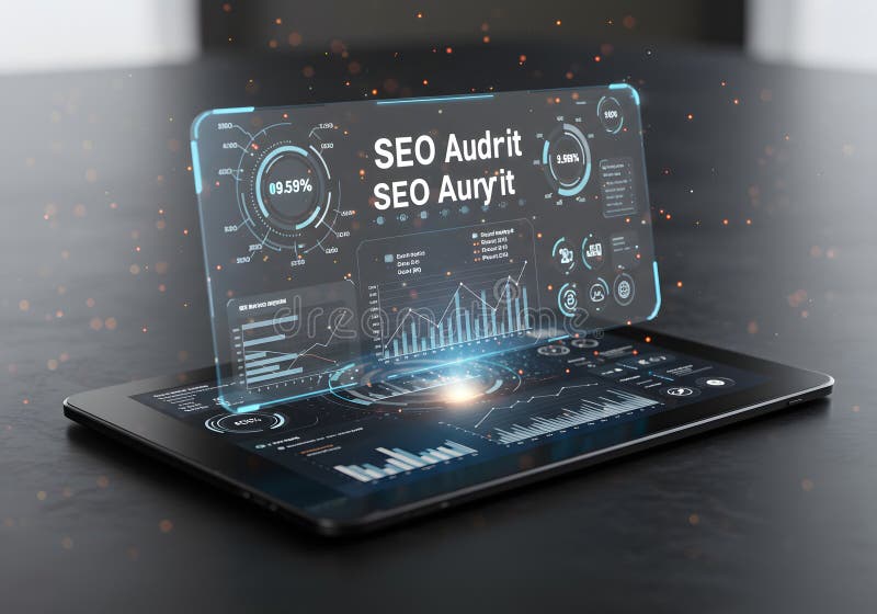 Holographic Seo Audit Tablet Display Stock Illustration - Illustration ...