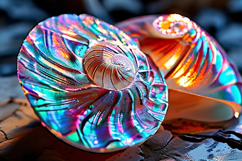 Holographic Shells Seashells with Intricate Patterns and Textur Stock ...