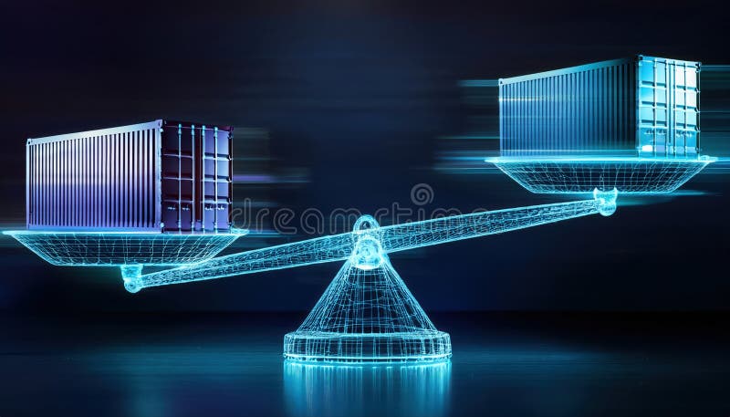Holographic Shipping Container on Virtual Scale Representing Trade ...