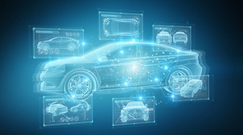 Holographic Smart Car Interface Projection on Blue Background 3D ...