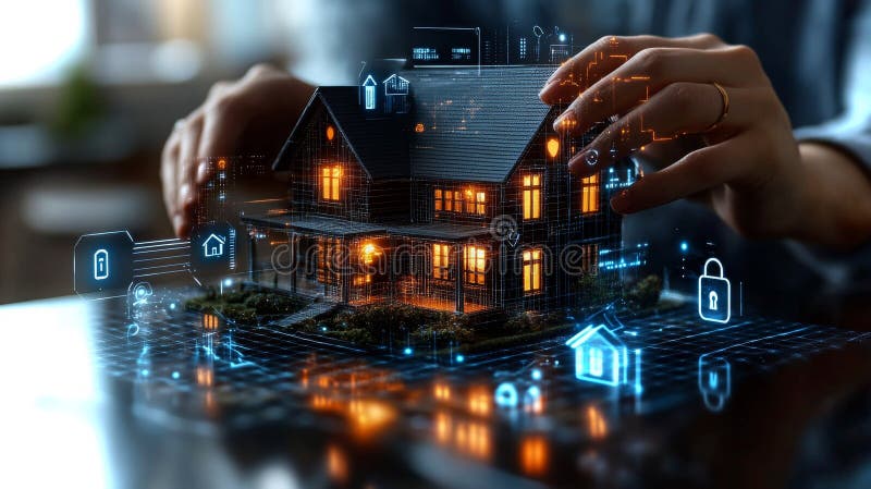 Holographic Smart Home Interface Being Interacted with by a User in a ...