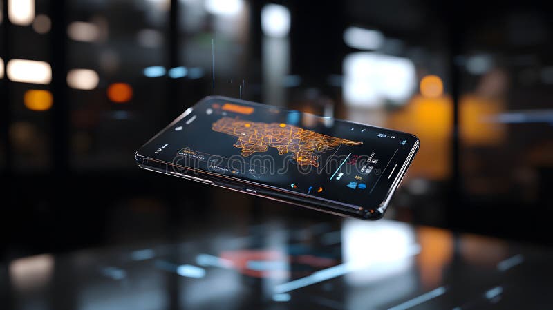 Holographic Smartphone with 3D Maps and Graphics Stock Illustration ...