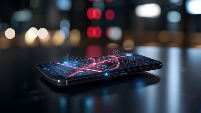 Holographic Smartphone with 3D Maps and Graphics Stock Illustration ...