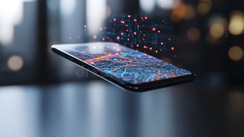 Holographic Smartphone with 3D Maps and Graphics Stock Illustration ...