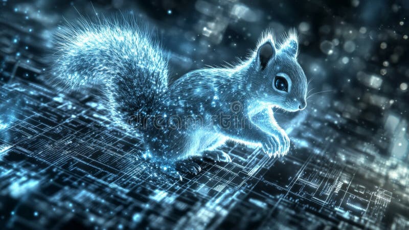 Holographic Squirrel on Circuit Board Symbol of Technology, Innovation ...