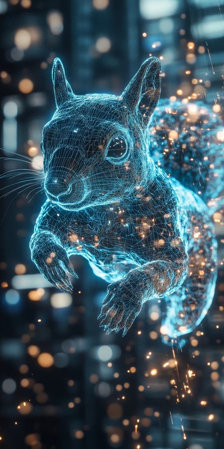 Holographic Squirrel in Digital Space Embracing Futuristic Technology ...
