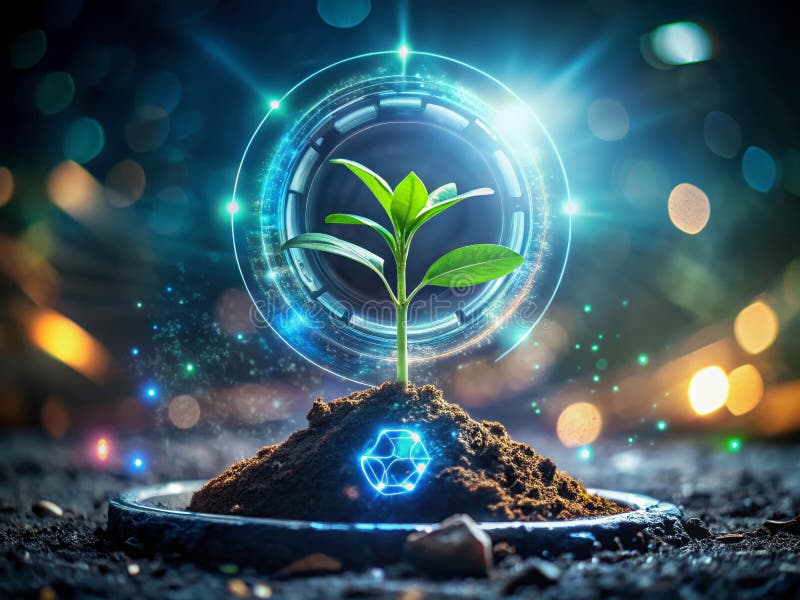 A Holographic Symbol of Hope a Surreal Image of a Tiny Plant Sprouting ...