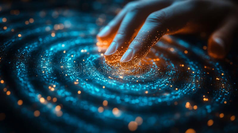 Holographic Symbols Created by Hand Touch, Representing Diverse Forms ...