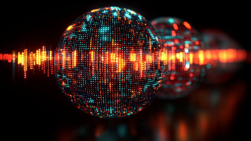 Holographic Tech Globe with Sound Wave Visualization Stock Illustration ...