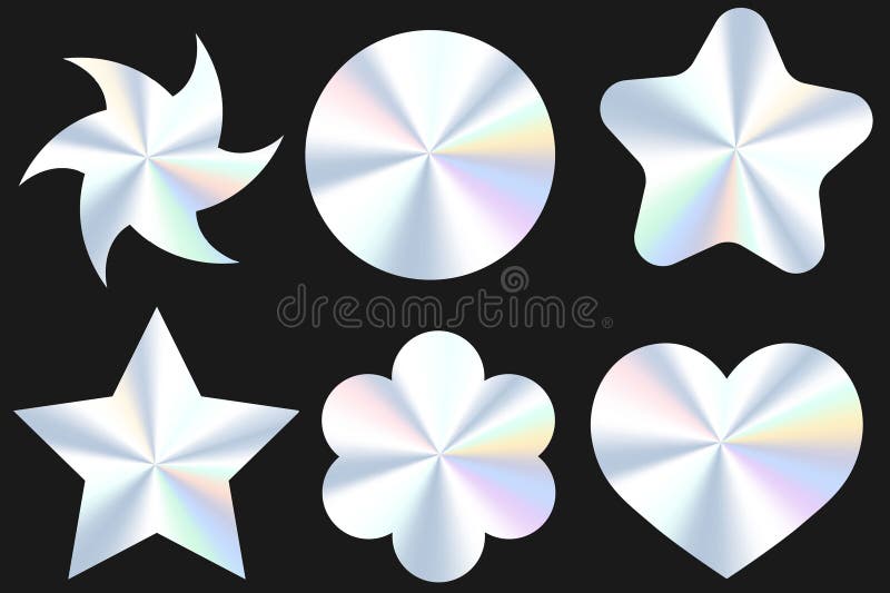 Set of Holographic Stickers in Trendy Retro Design Y2K. Stock Vector ...