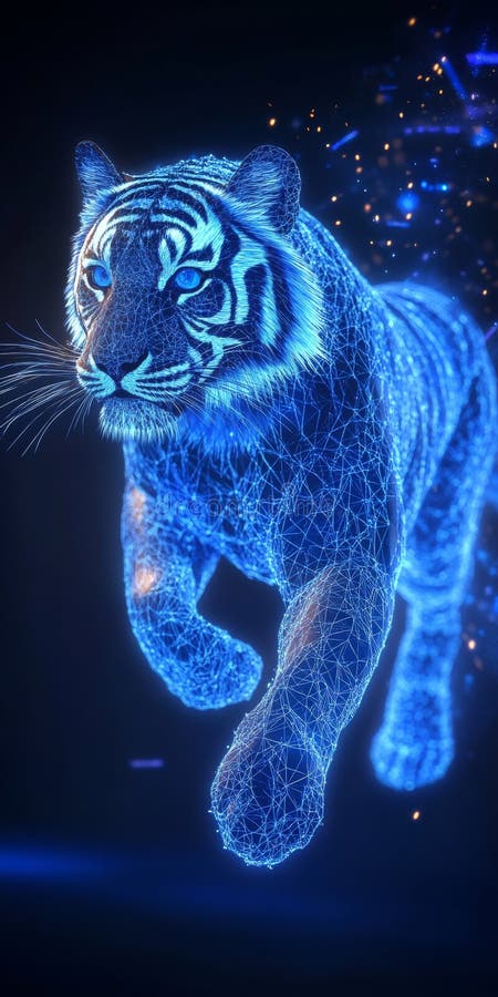 Holographic Tiger in Digital Space Representing Futuristic Technology ...
