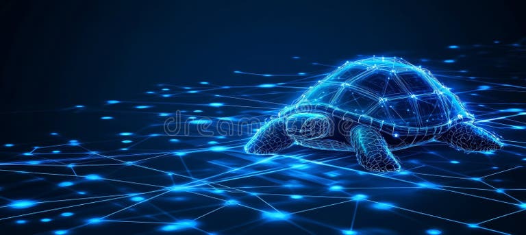 Holographic Tortoise Navigating a Glowing Digital Network, Innovation ...