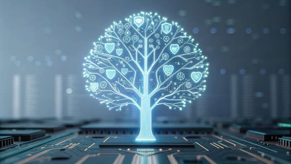 Holographic Tree Made of Glowing Data Streams Featuring Many Different ...