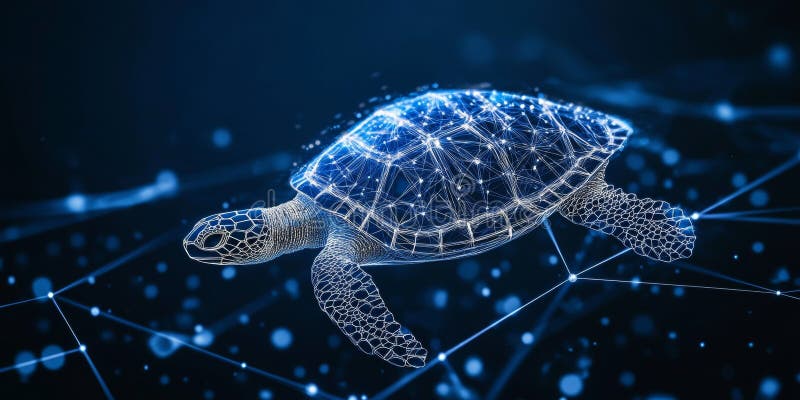 Holographic Turtle in Digital Space Glowing Structure, Futuristic ...