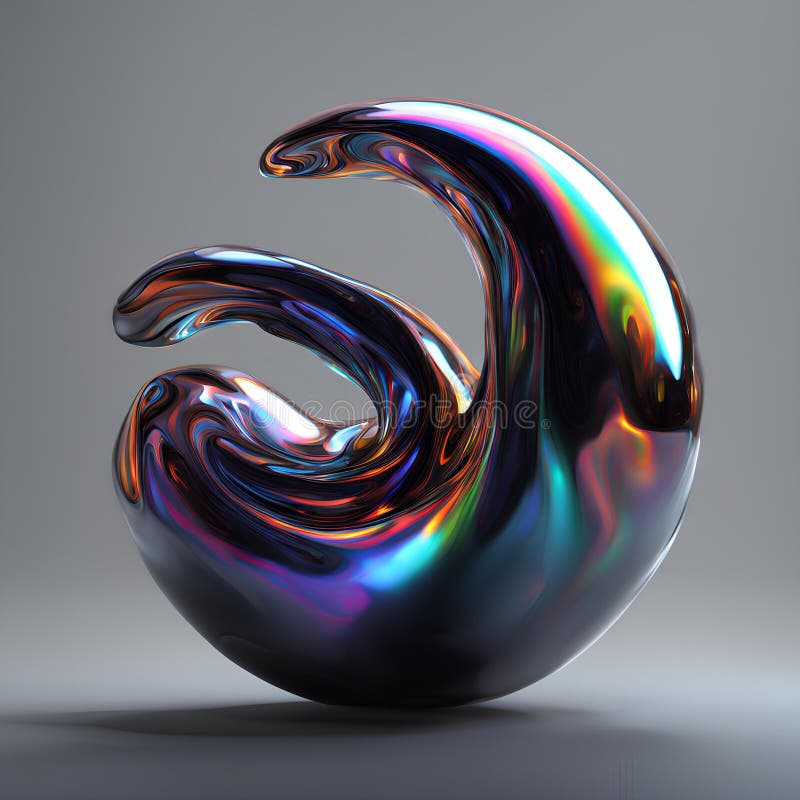 Holographic Twisted Liquid 3d Render Glossy Shape on Black Background ...