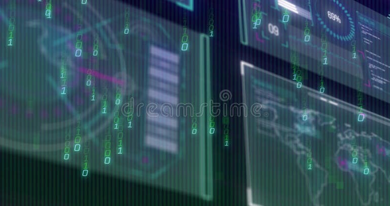 Holographic UI Displaying Translucent Screens in Panel, with Charts Map ...