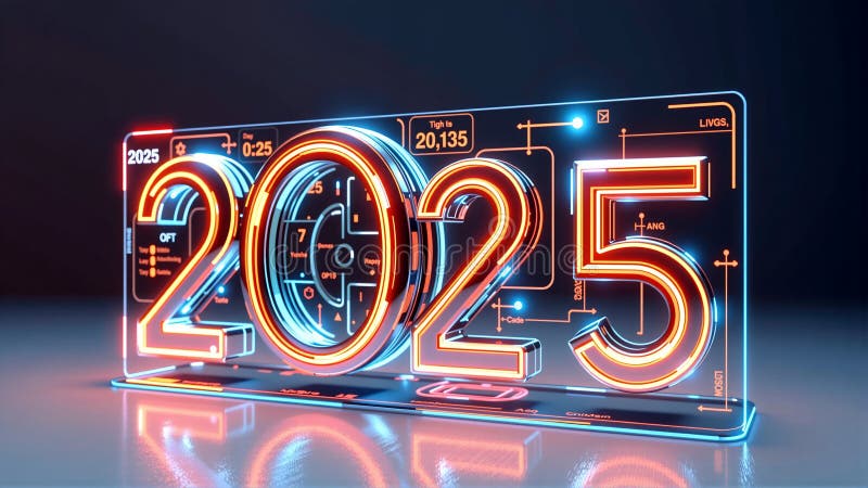 Holographic: "2025" Vibrant Neon Stock Illustration - Illustration of ...
