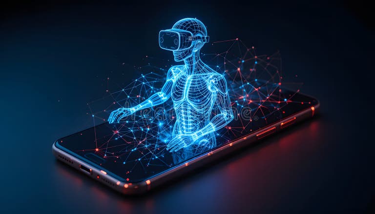 Holographic VR Display from Smartphone Stock Illustration ...