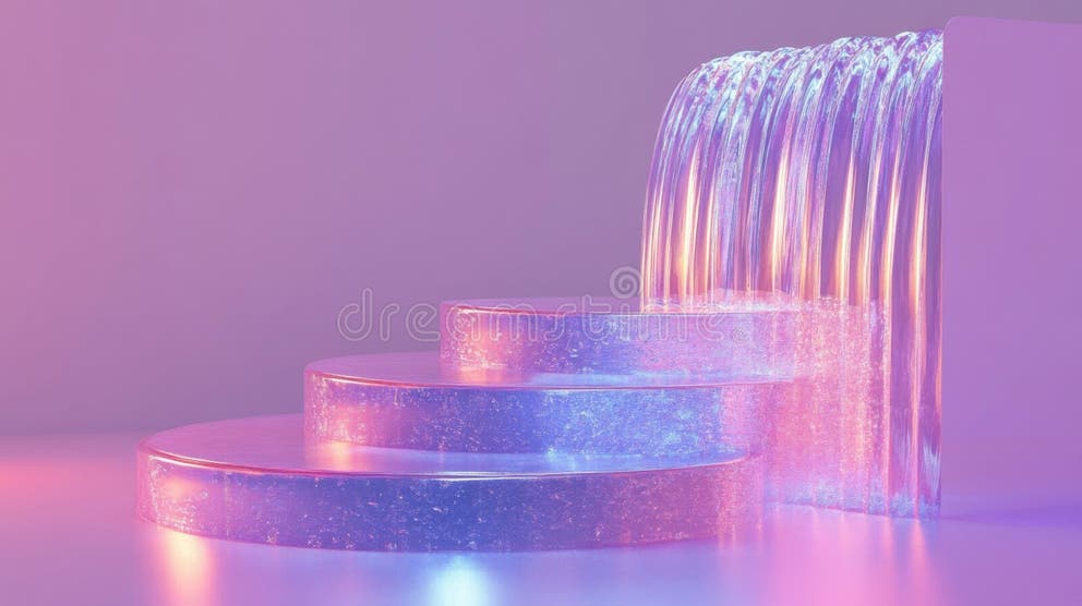 Holographic Waterfall and Glittering Steps Display Stock Illustration ...