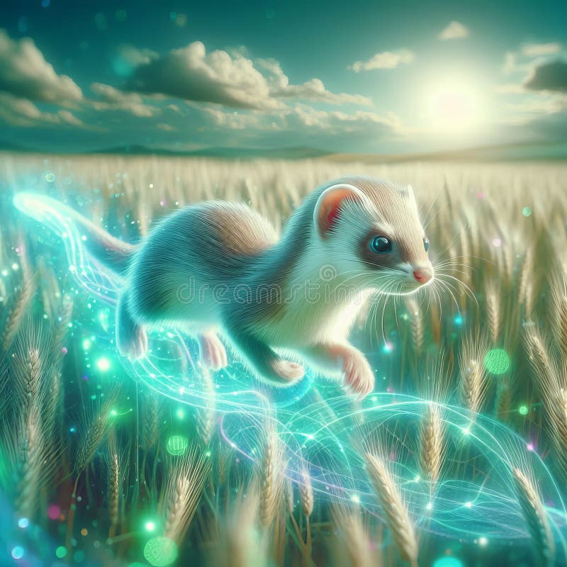 Holographic Weasel in Field a Weasel Running through a Field Stock ...