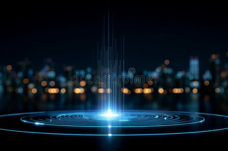 A Holographic Wi-Fi Router Emitting Glowing Blue Data Streams ...