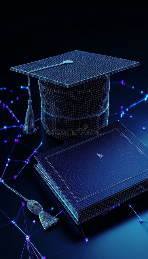 Holographic Wireframe of a Graduation Cap and Polygonal Diploma ...