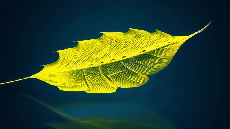 Holographic Wireframe Spinning Leaf with Yellow and Green Gradient on a ...
