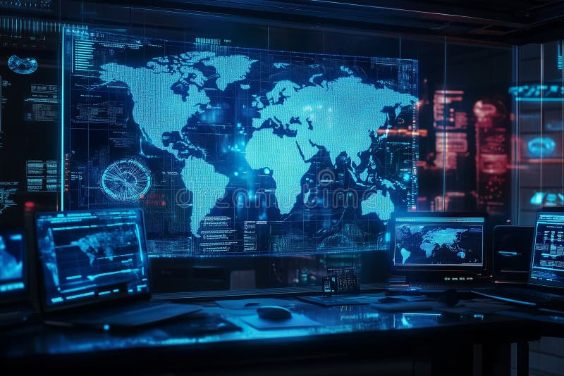 3D Holographic World Map with Glowing Digital Pins and Network Pathways ...