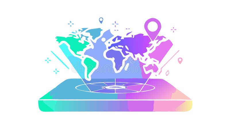 Holographic World Map with Pins for Global Navigation Vector Art ...