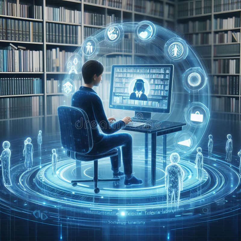 A Holography Depiction of a Student Accessng a Video Tutorial L Stock ...