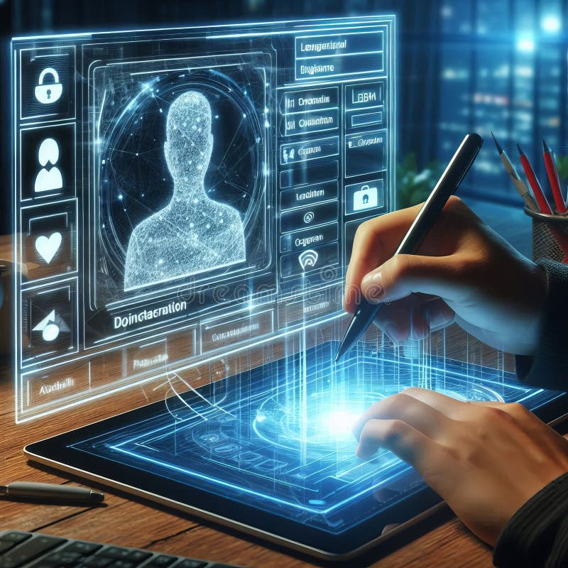 A Holography Image Showing a User Inputtig Their Personal Infor Stock ...