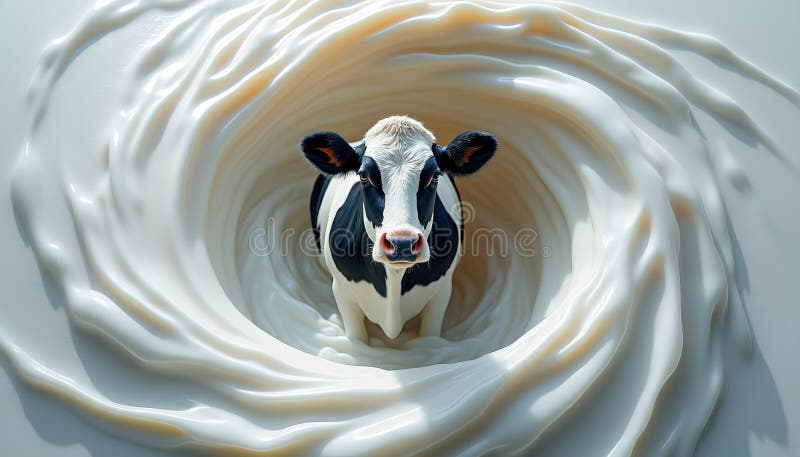 Holstein Cow Emerging from Spiraling Milk Vortex Stock Image - Image of ...