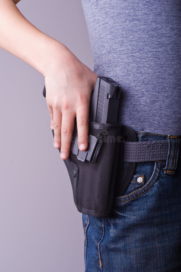 Holstered Sidearm on Ladies Belt Stock Image - Image of belted, barrel ...
