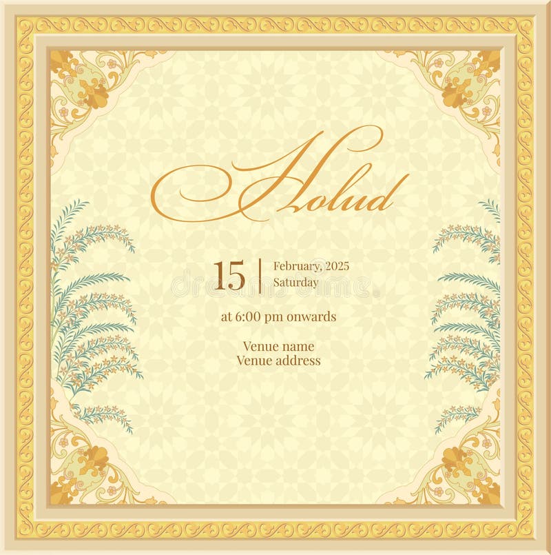 Elegant Holud Invitation Card with Golden Floral Stock Vector ...