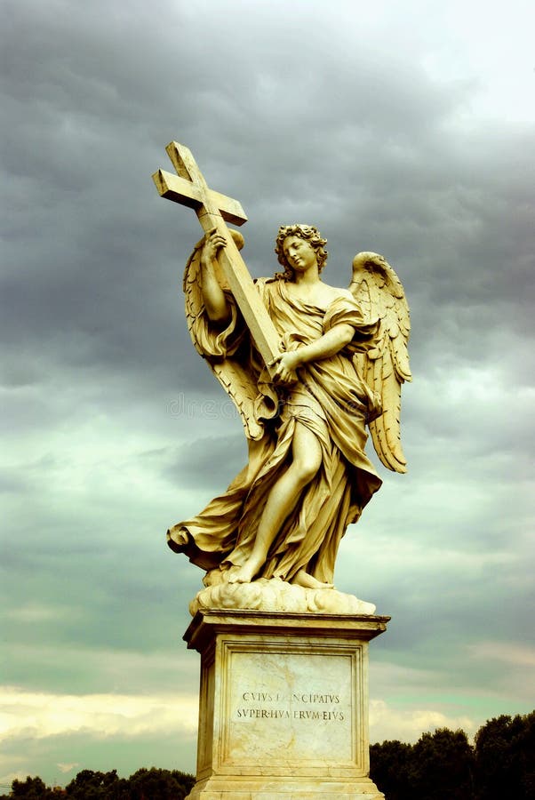 Holy Angel with a Cross, Rome Stock Image - Image of faith, blesses ...