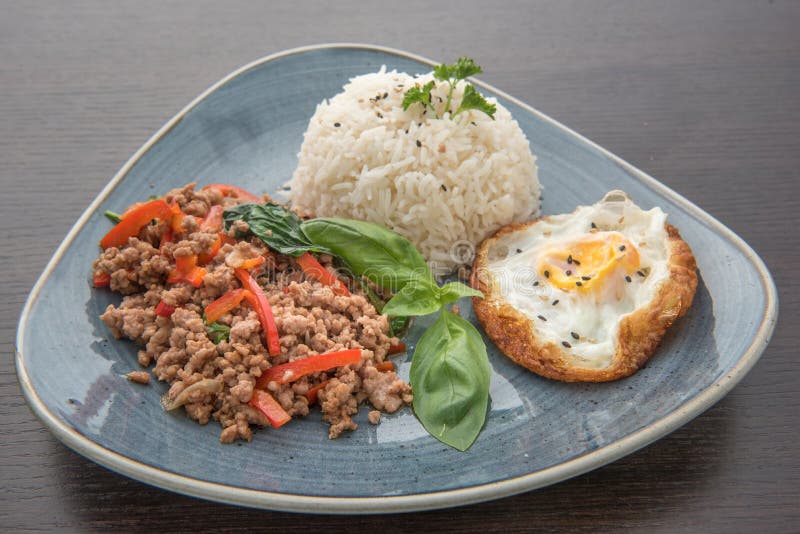 Holy basil stir fly, stock image. Image of plat, food - 240886233