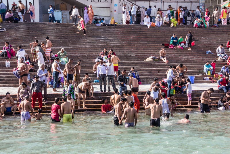 Hindus Bathing Ganges Holy River Haridwar India Editorial Photography ...