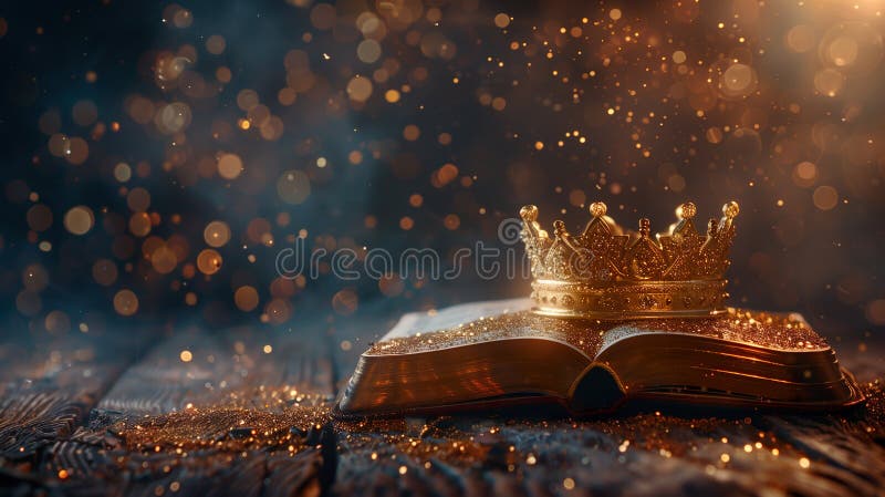 The Holy Bible Lies on the Table on the Bible There is a Golden Crown ...