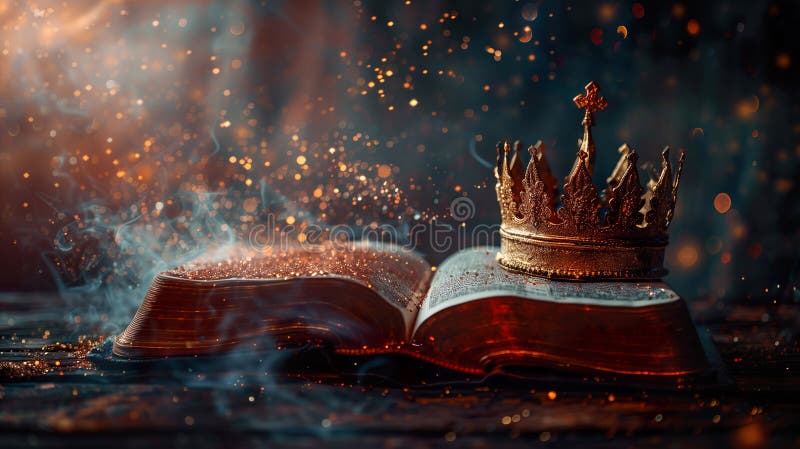 The Holy Bible Lies on the Table on the Bible There is a Golden Crown ...